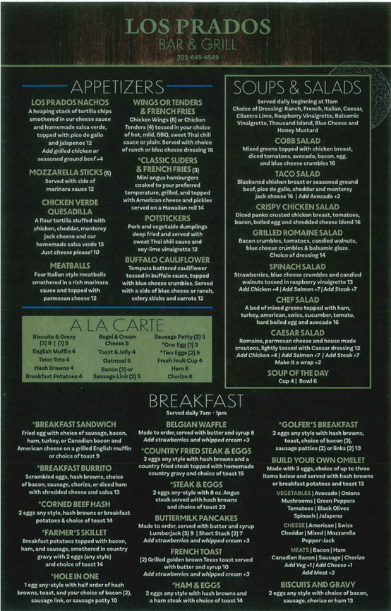 Menu - Los Prados Golf Club